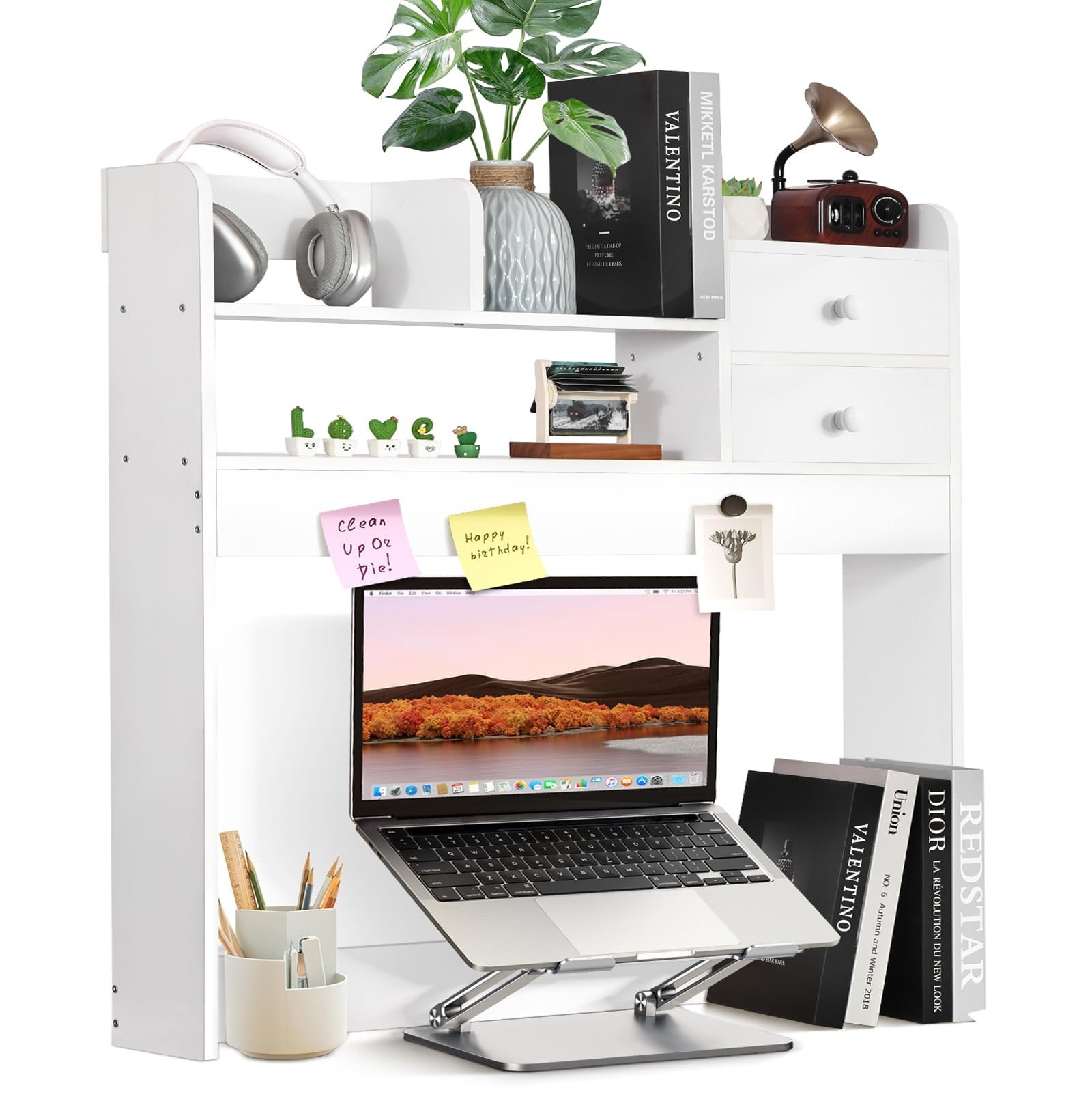 GENORIG Wood Desk Shelf Organizer, Desk Hutch Top, Book Shelf for ...
