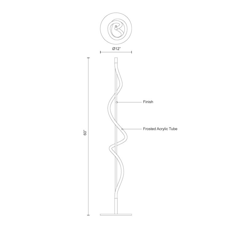 Cursive Black Acrylic 60" LED Floor Lamp with Frosted Lens