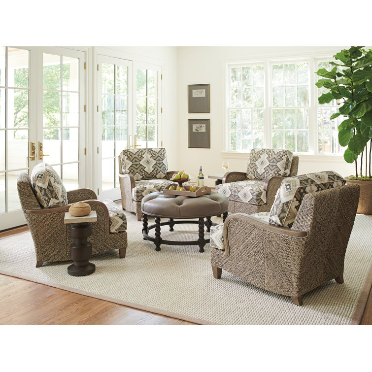 Surfwood Finish Light Brown Upholstered Armchair with Contrast Welt ...