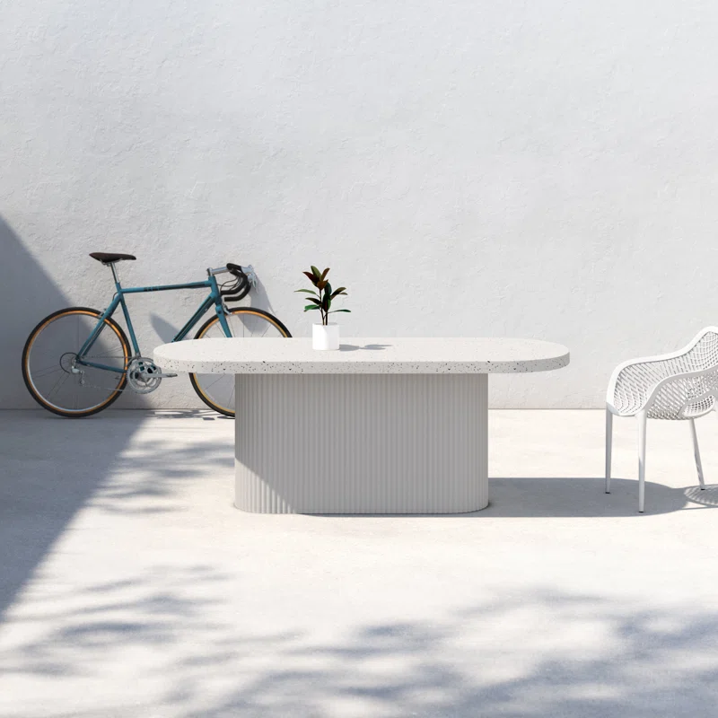 Contemporary Gray Terrazzo Oval Outdoor Dining Table • Spoken