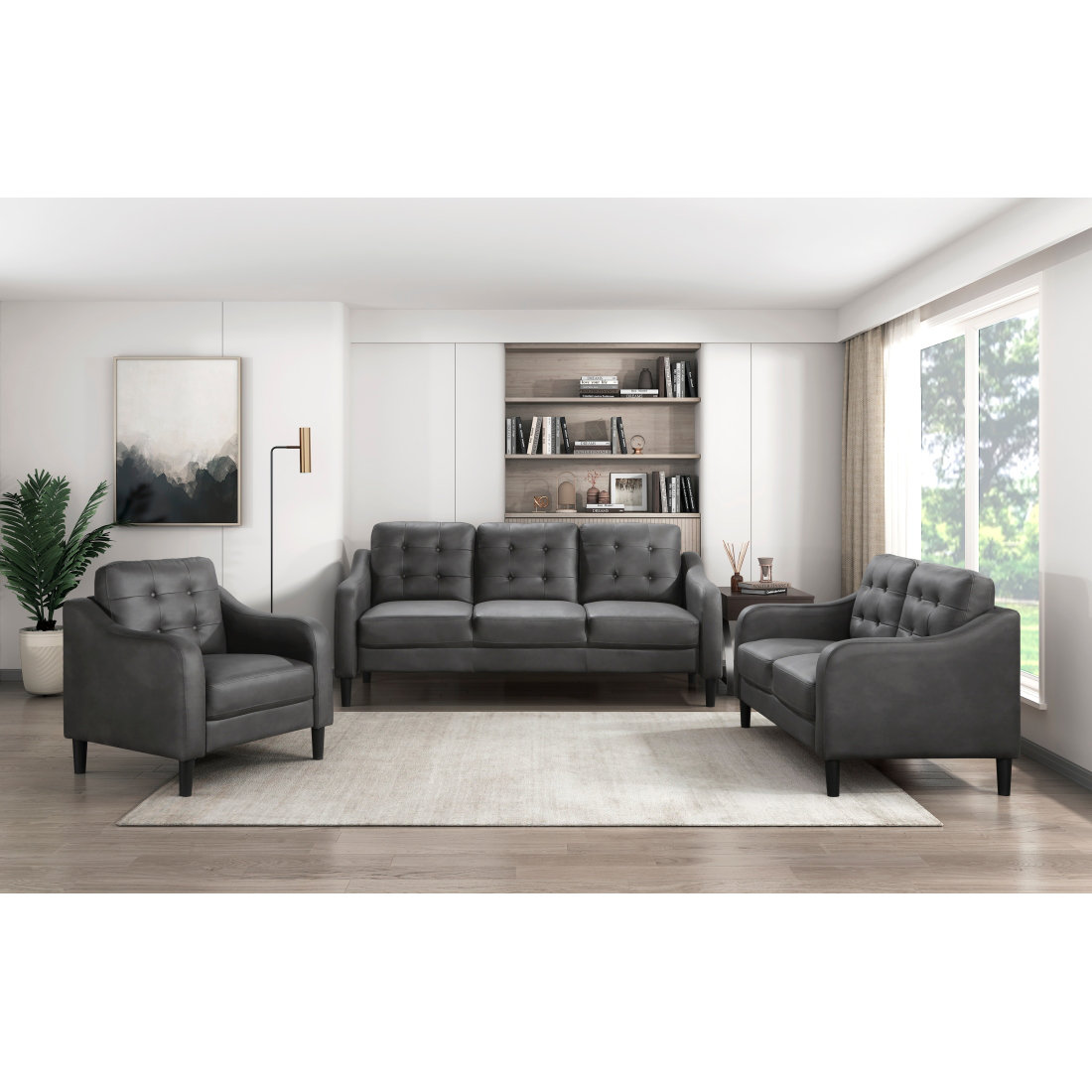Lark Manor Modern Sofa 3Pc Sofa Set Microfiber Upholstered Sofa ...