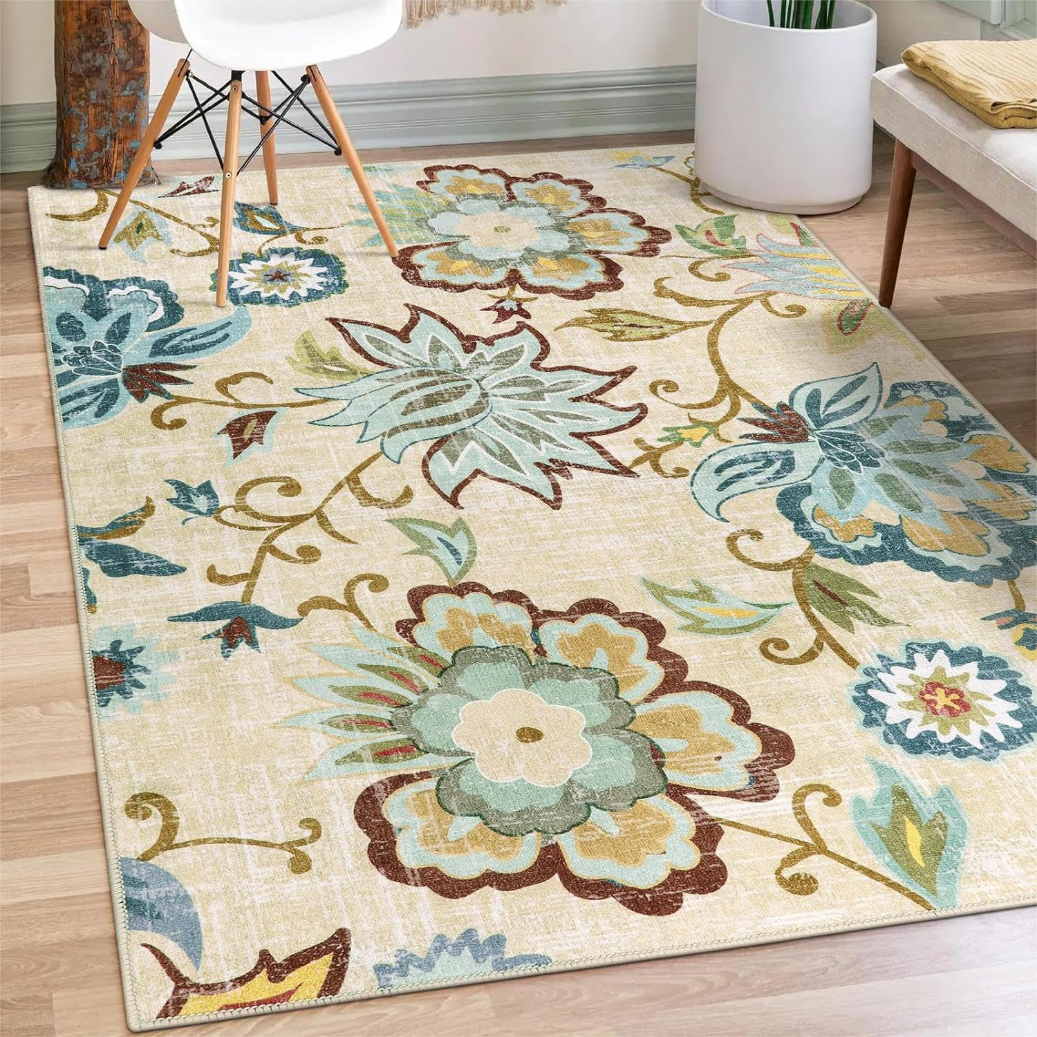 Lark Manor™ Floral Living Room Rugs, 5X7 Rug Non Slip Vintage Washable ...