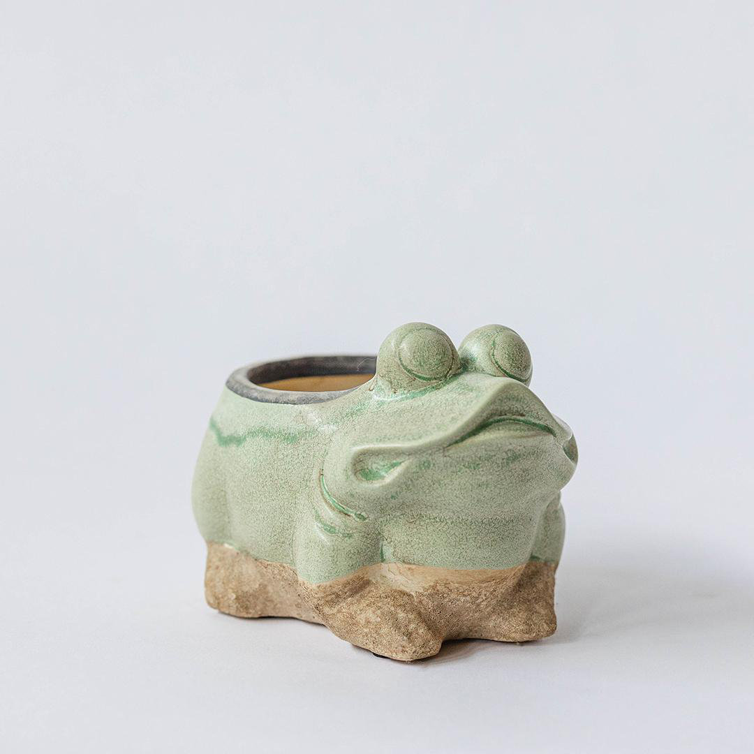 Gracie Oaks Light Green And Beige Frog Planter | Wayfair