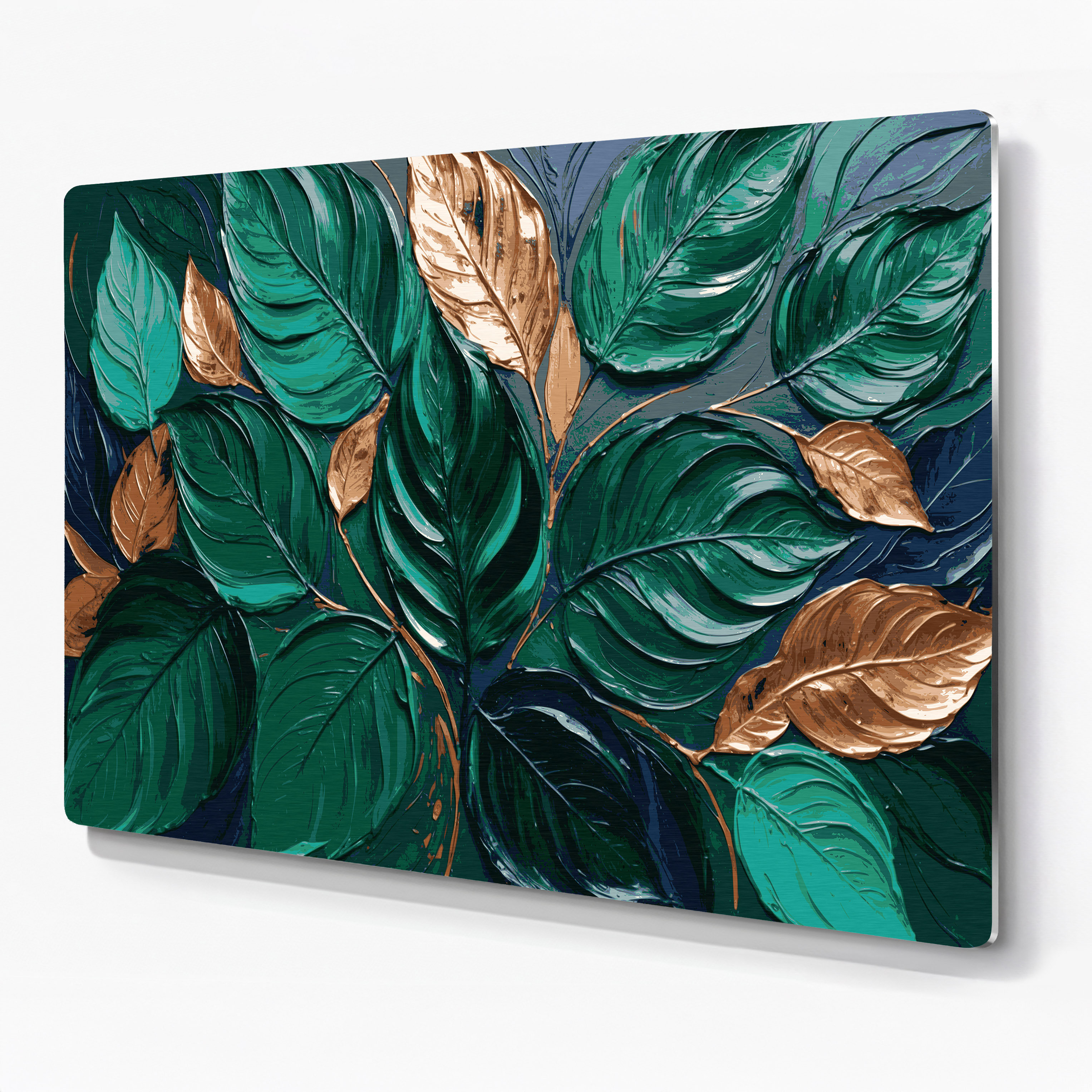 Hokku Designs Botanical Abstract Leaf Textures Blue Metal Wall Art ...