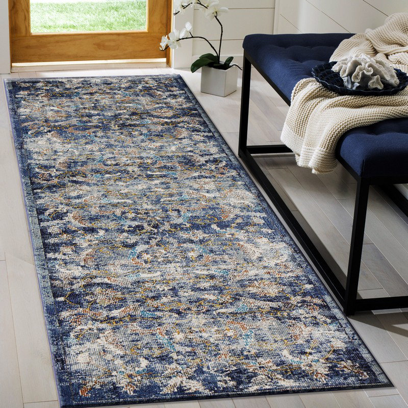 Bungalow Rose Machine Woven Blue/Brown Rug | Wayfair