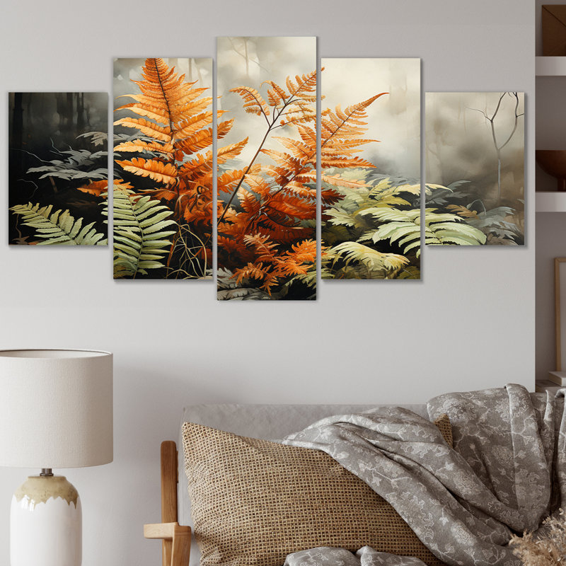 Gracie Oaks Ferns Amber Reflections On Canvas 5 Pieces Print | Wayfair