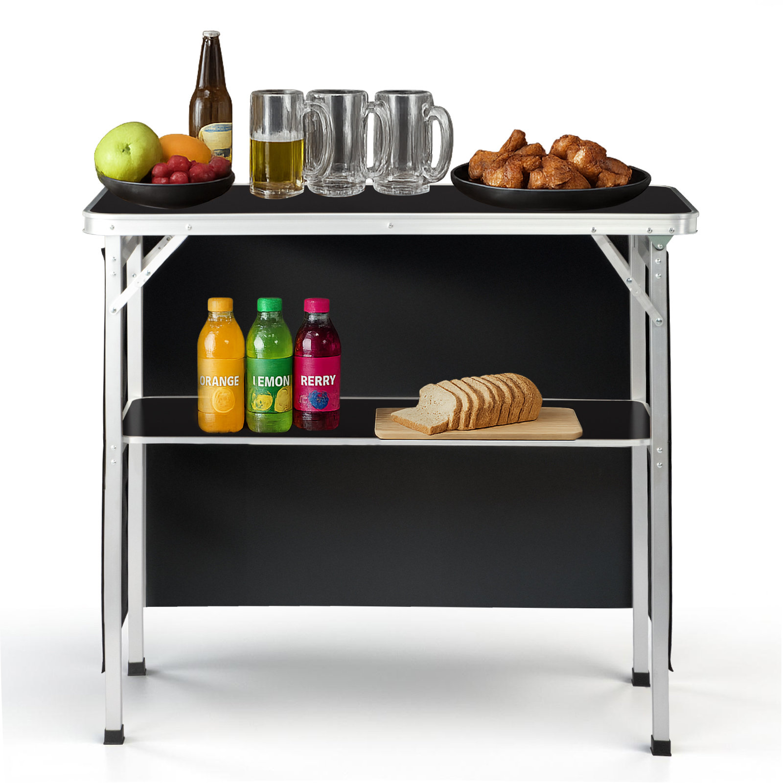 Arlmont & Co. Patio Black Portable Folding Bar Table With Shelf | Wayfair