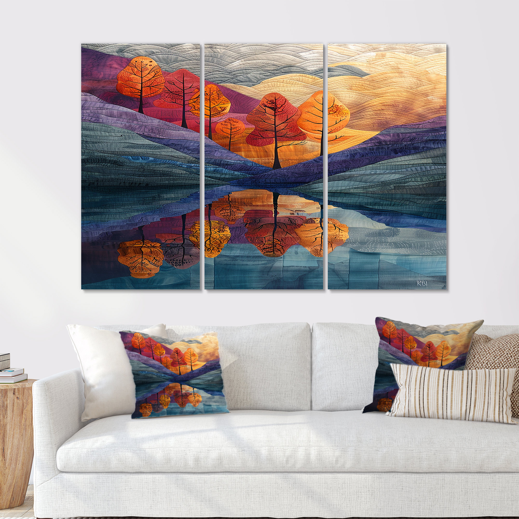 Millwood Pines Red Autumn Trees By The Mountain Lake - Lake Wall Art ...