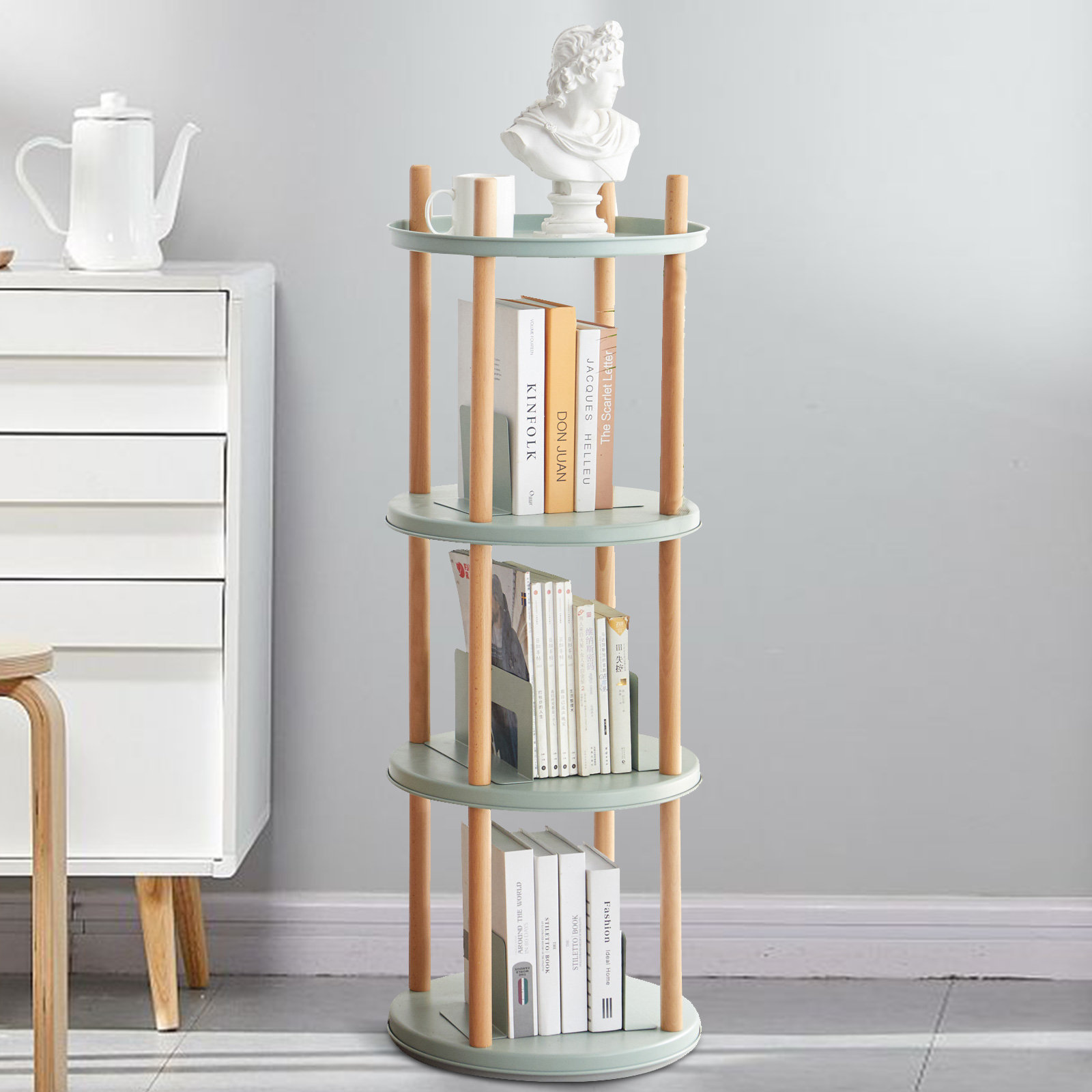 Latitude Run® Rotatable Bookshelf With Four Trays, Suitable For Study ...