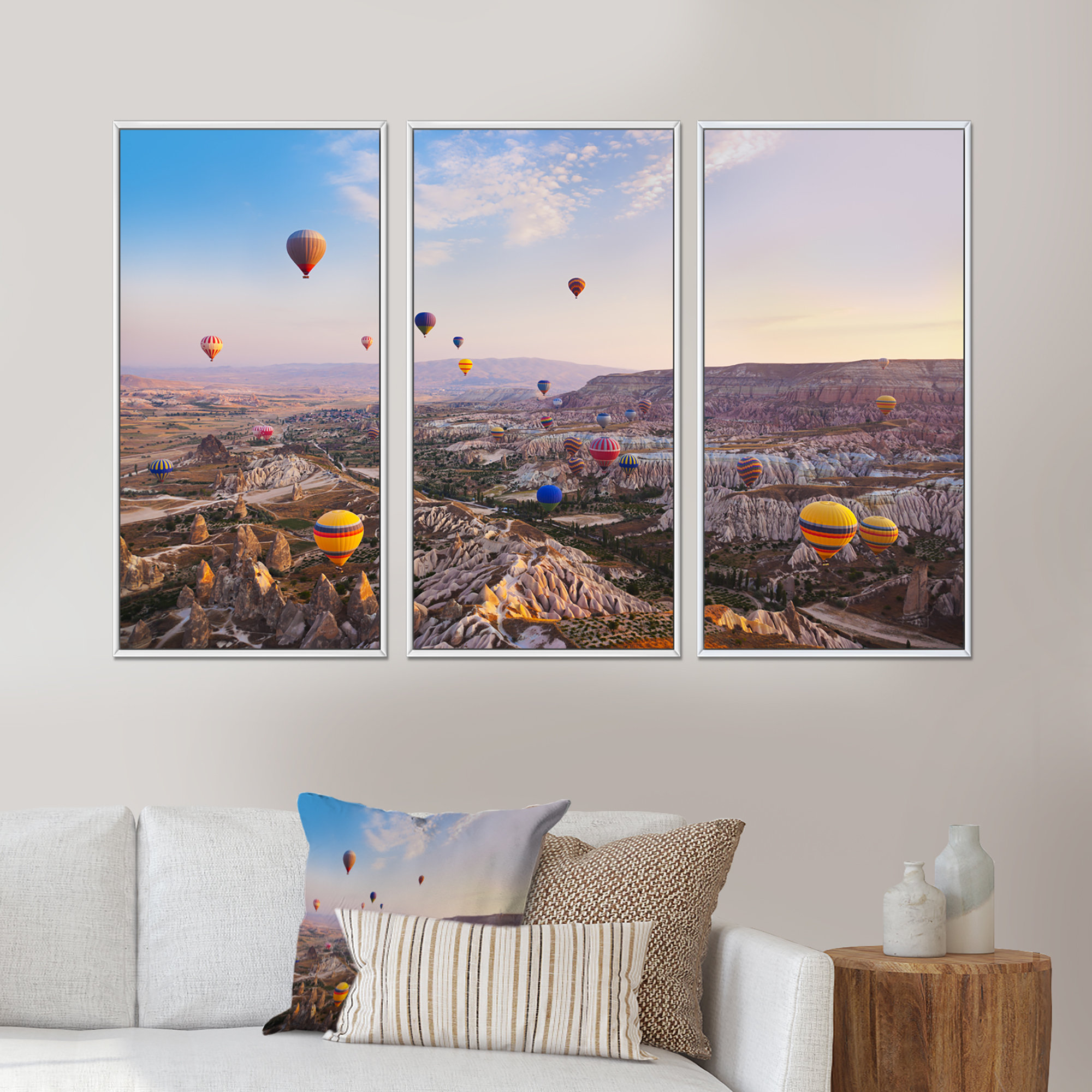 Latitude Run® Hot Air Balloon Flying - 3 Piece Floater Frame Photograph ...