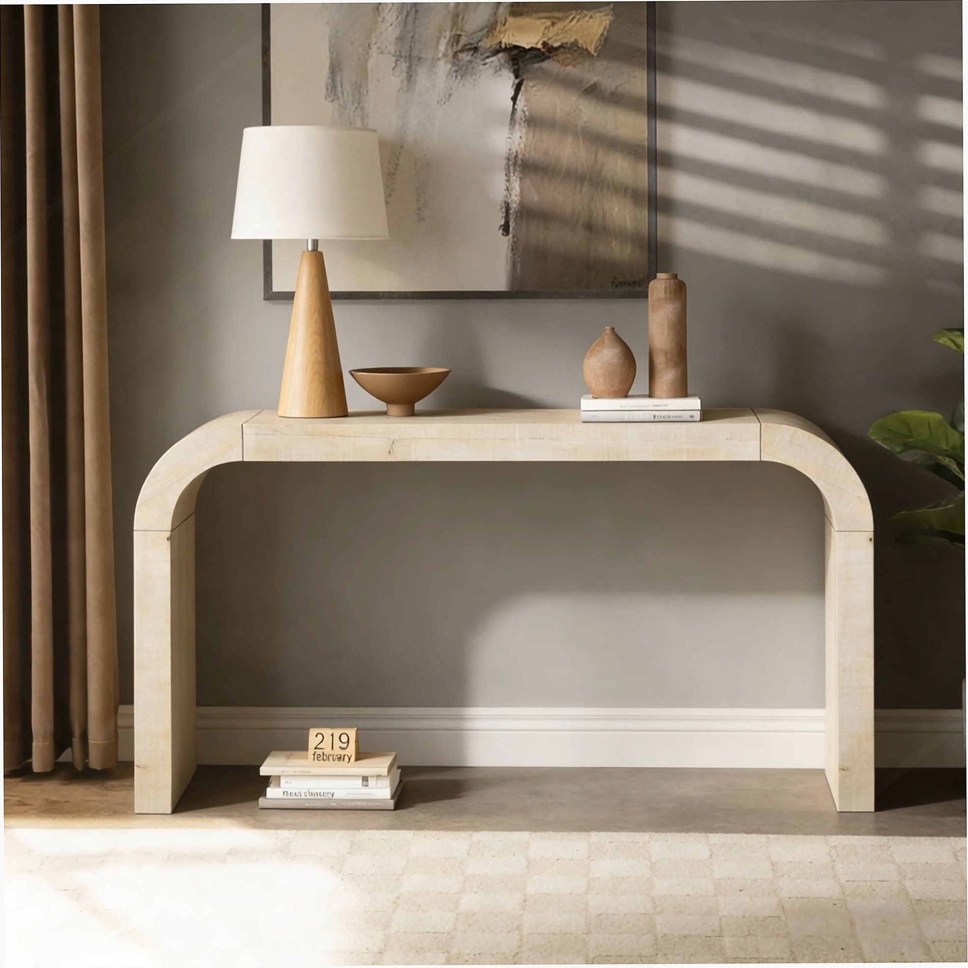 Latitude Run® 52" Wood Console Table with Curved Edge, Texture, for ...