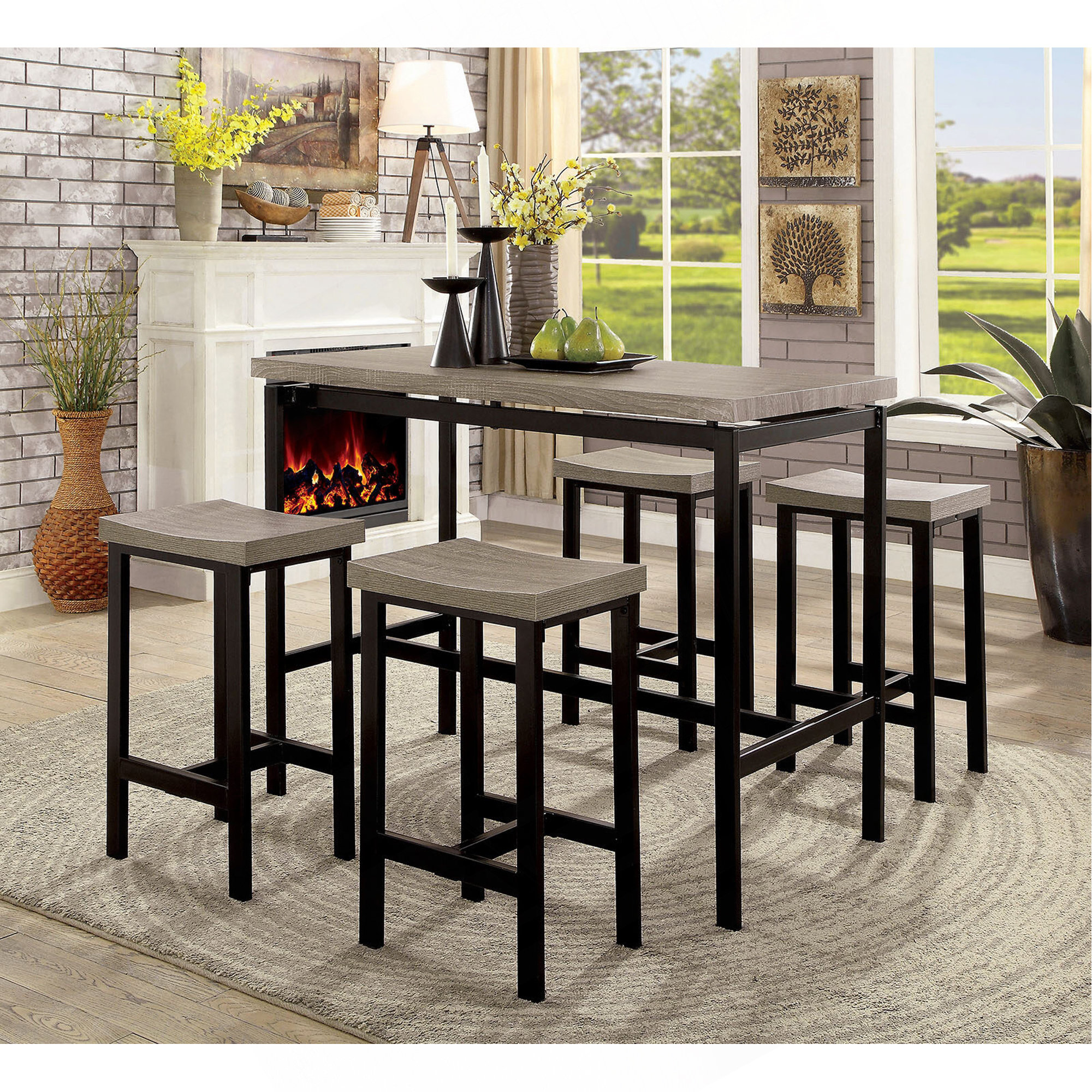 Latitude Run® 5 Pc Counter Height Table Set Two Tone Design Black Grey ...