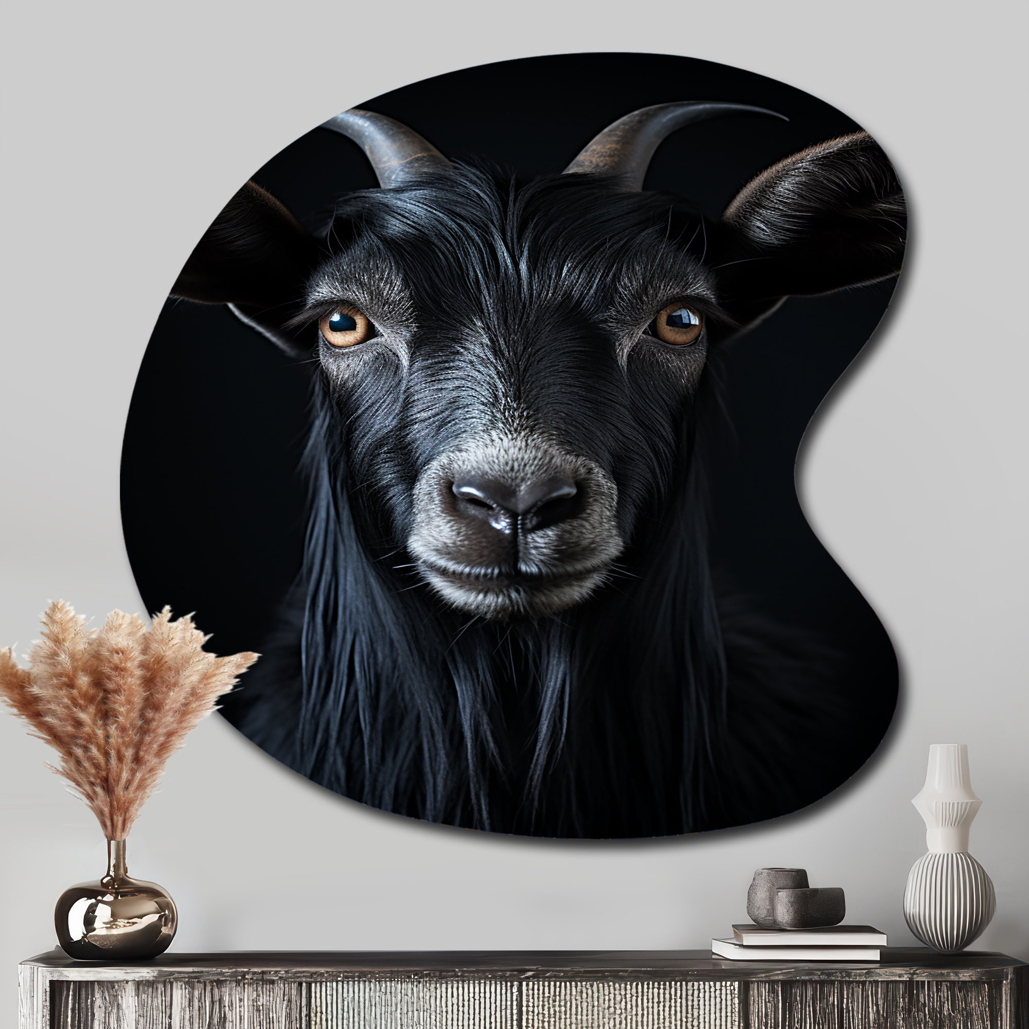Latitude Run® Black And White Goat Portrait - Goat Drop Shape Irregular ...