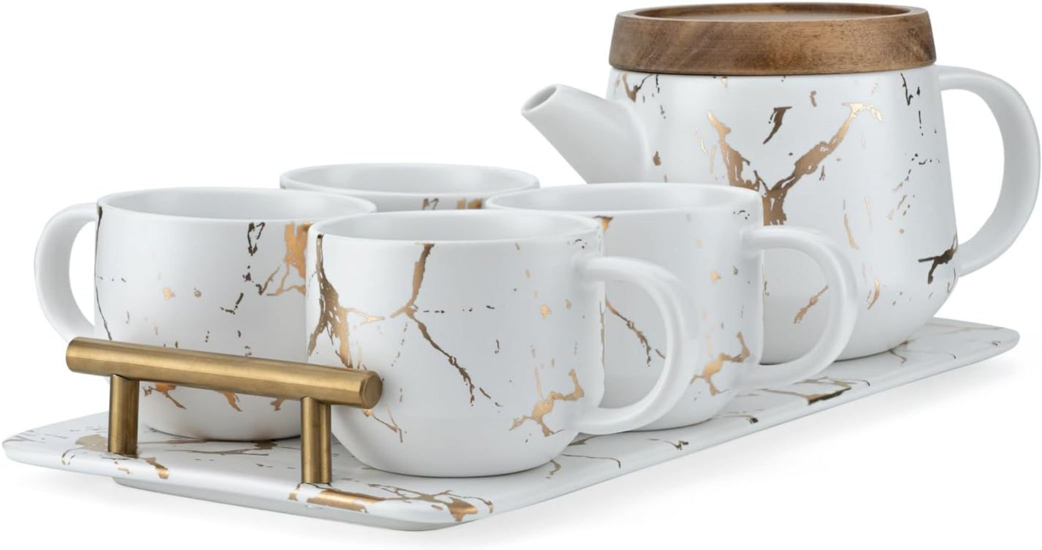 Mercer41 White Tea Set, 25Oz Tea Pot Sets With Infuser, 4 Tea Cups And ...