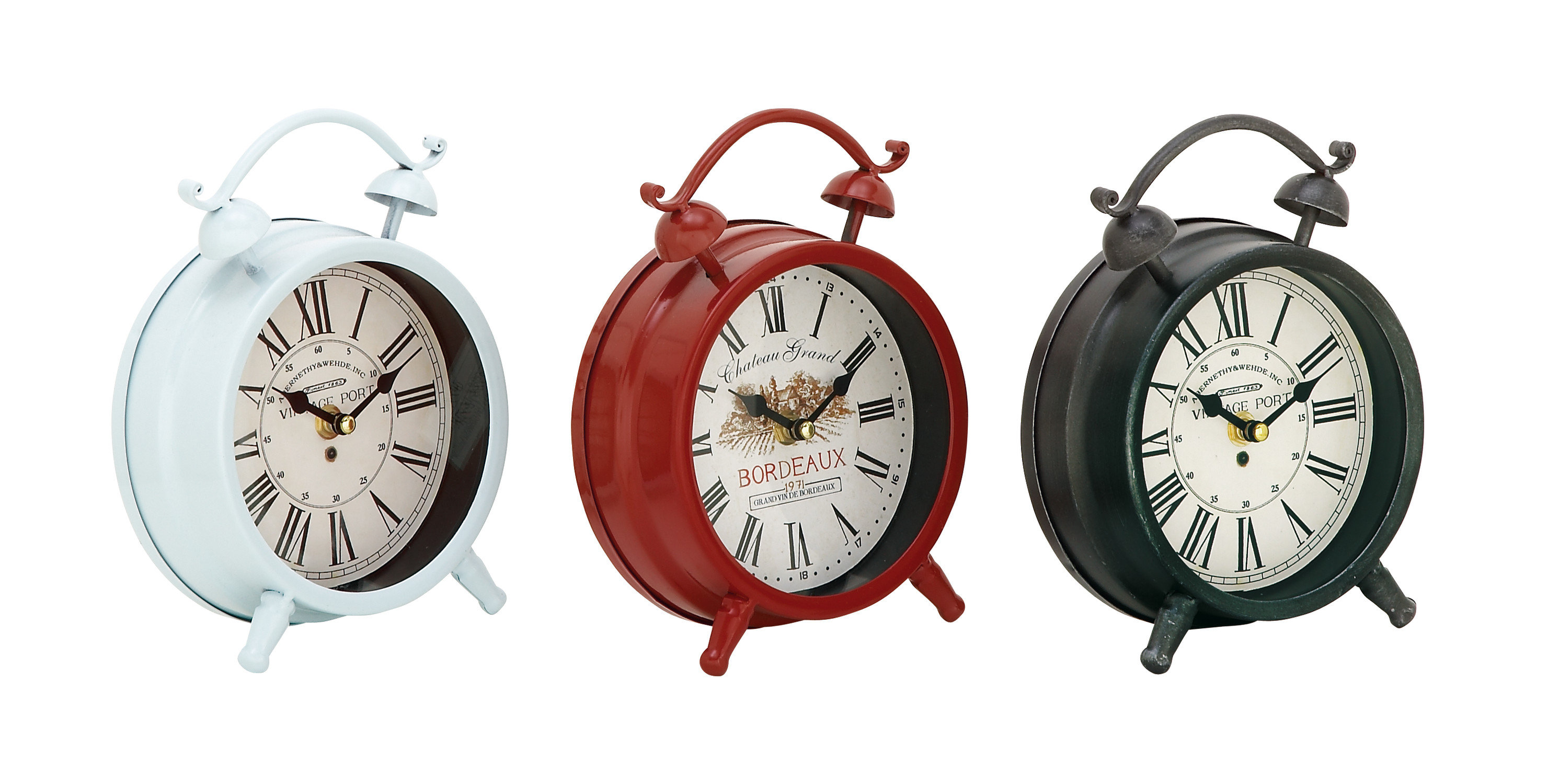 Winston Porter Analog Metal Quartz Tabletop Clock in Red/White/Black ...