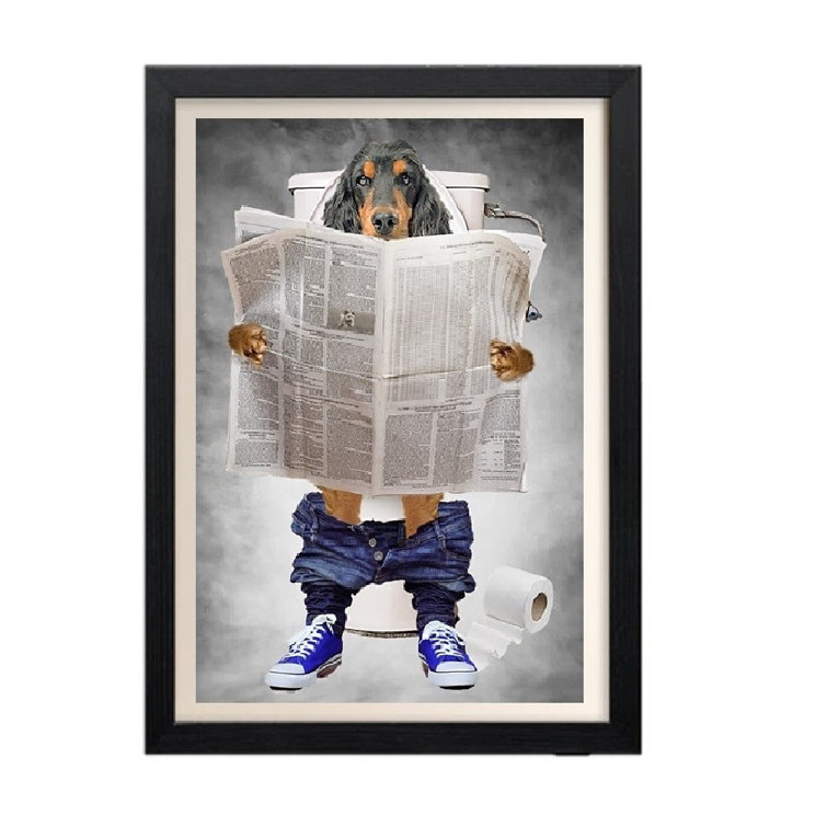 Maturi Black And Tan Cocker Spaniel On Toilet - Funny Bathroom Print ...