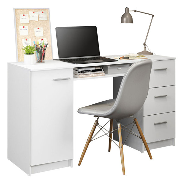 Latitude Run® Computer Desk with 3 Drawers, 1 Door and 1 Storage Shelf ...