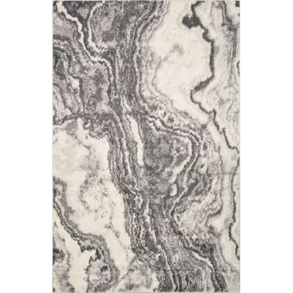 Everly Quinn Ivory Or Grey Abstract Marble Design Indoor Area Rug | Wayfair