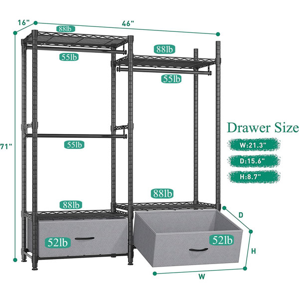 Rebrilliant Madelis 71" Closet Racks, Clothes Hanging Rack Heavy Duty ...