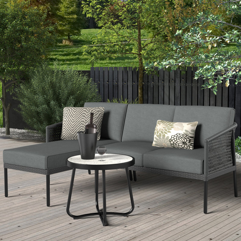 Corrigan Studio® Wicker Steel Frame Sectional Outdoor Conversation Set ...