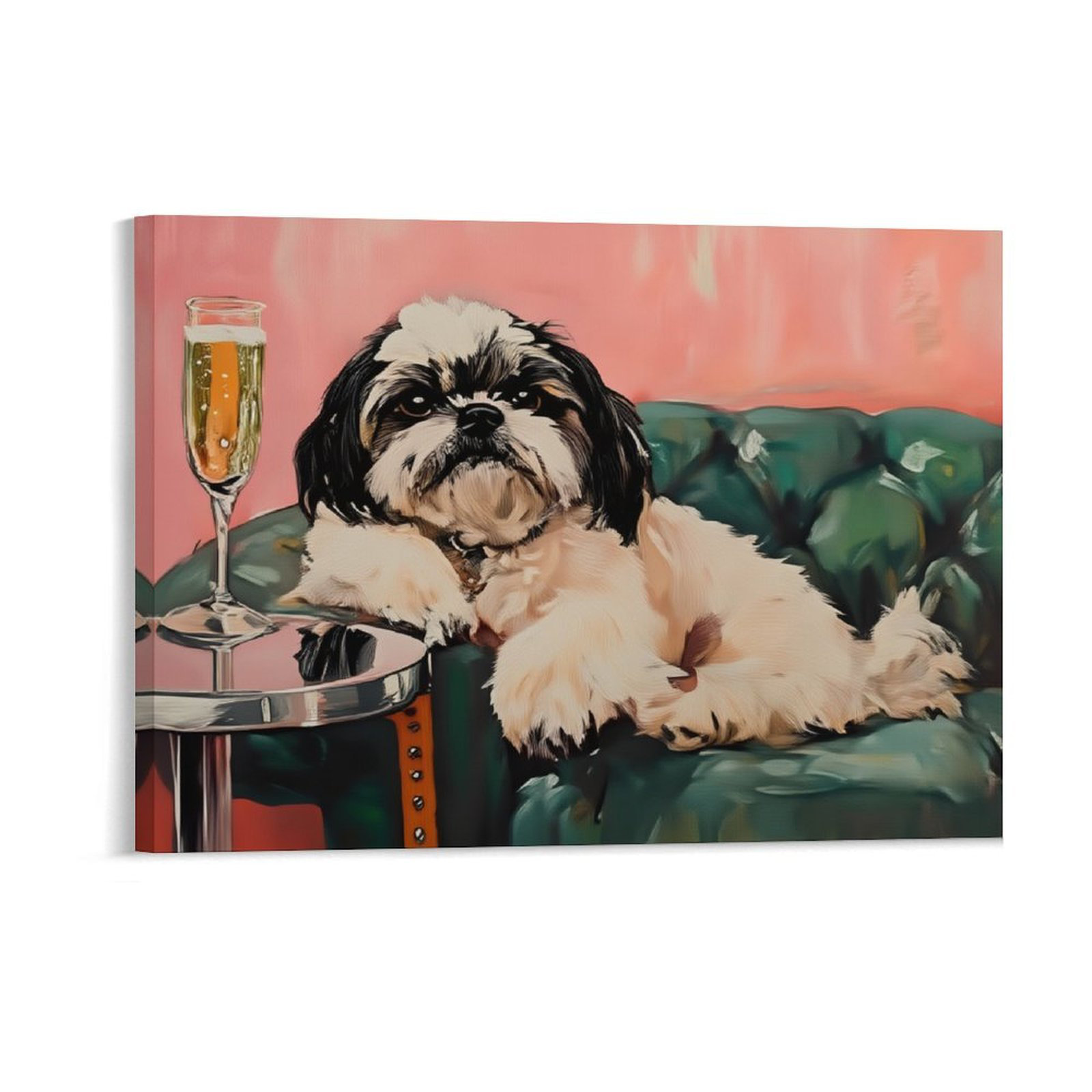 Mercer41 Elegant Pup Lounge,Built-In Back Wood Frame,Whimsical Wall Art ...