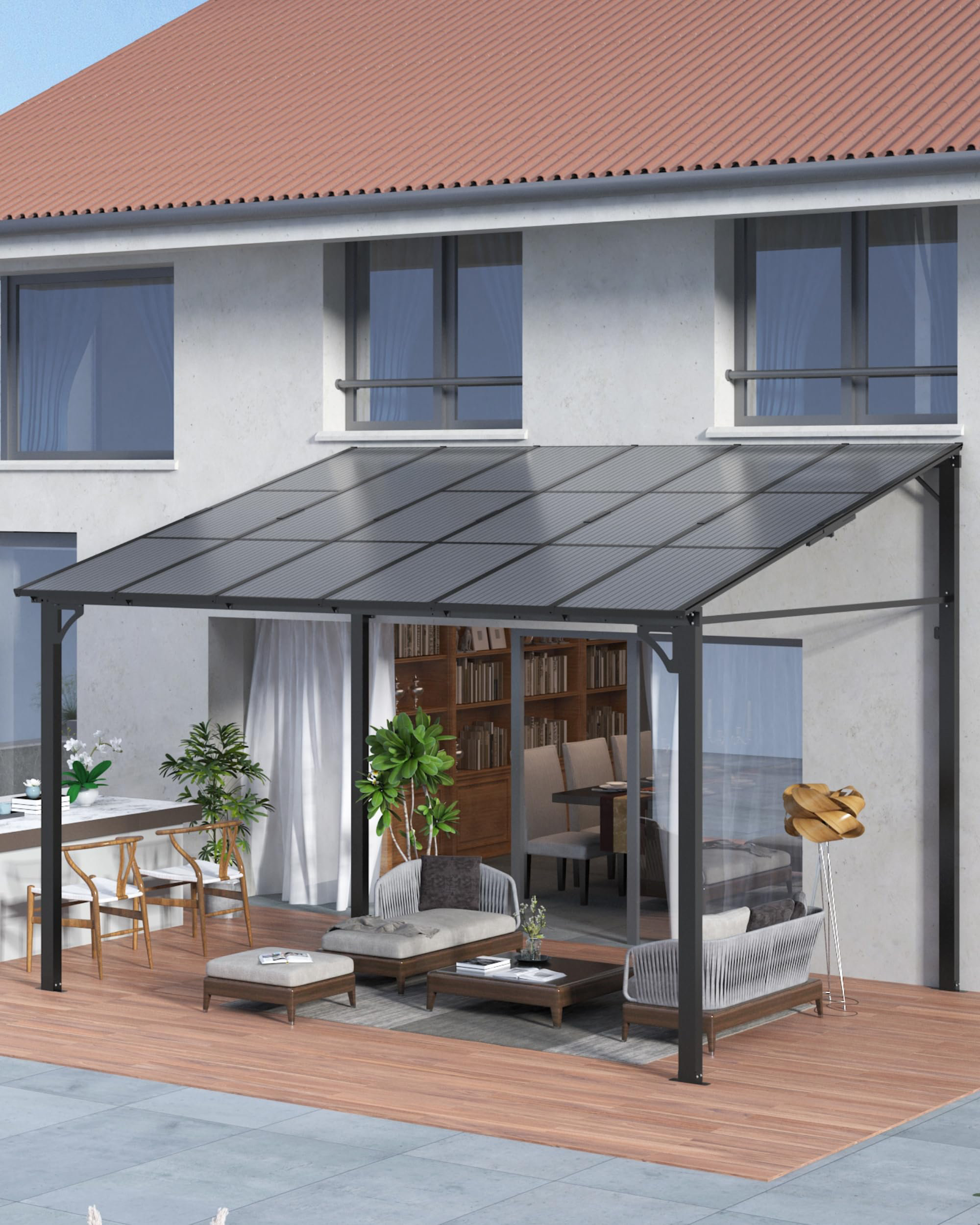 Yuan Home Lean To Gazebo, Pergola murale à toit rigide avec toit en ...