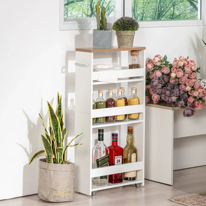 SYMYLIFE 4 Tier Narrow Utility Cart With Wheels, Slim Rolling Storage ...