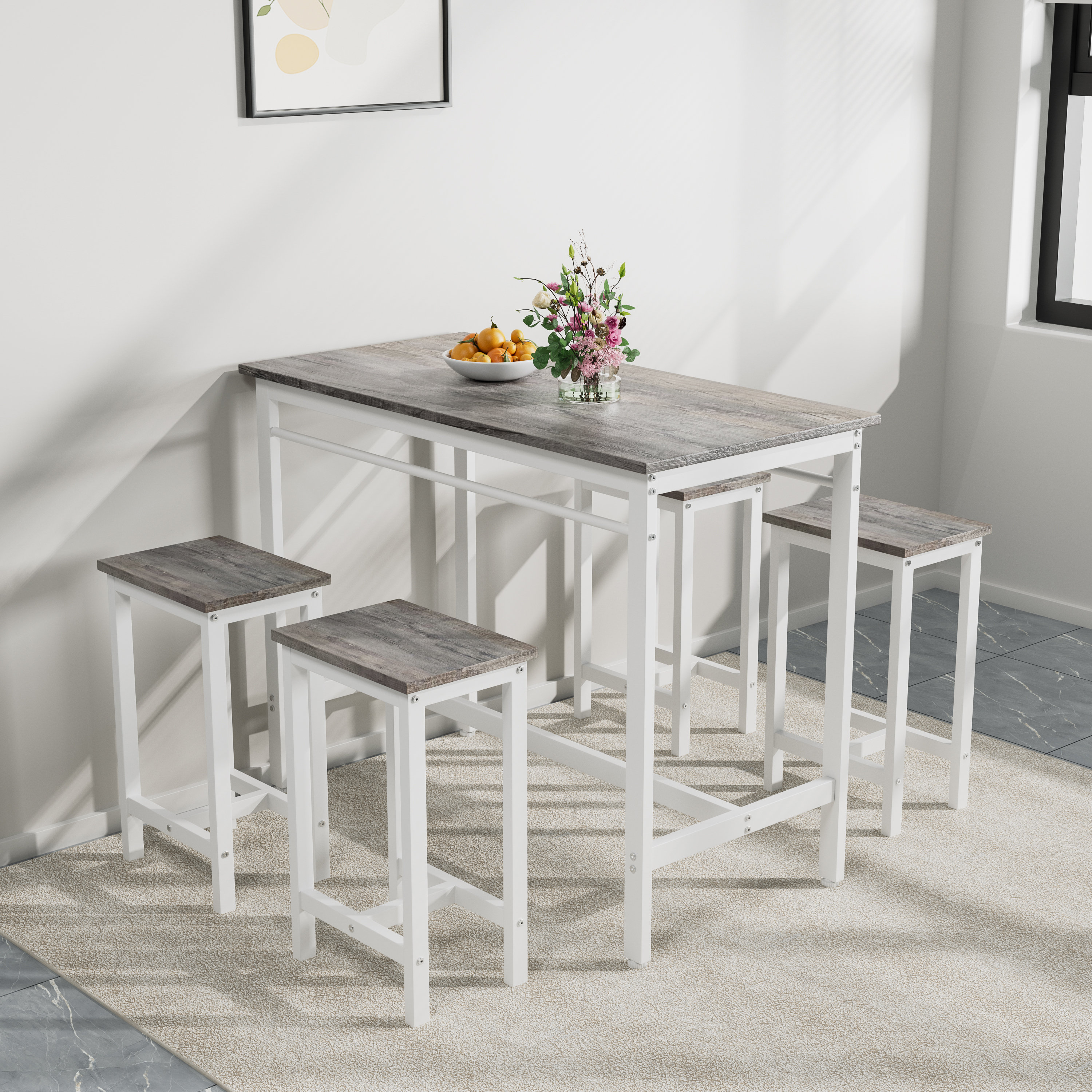 Ebern Designs 5-Piece Gray Modern Dining Table Set – MDF Countertop ...