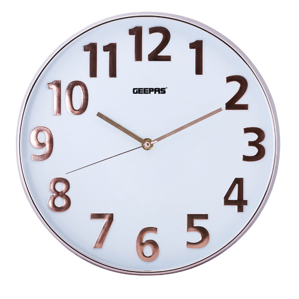 GEEPAS 12" Silent Analog Clock with 3D Rose Gold Dial, Modern Round ...