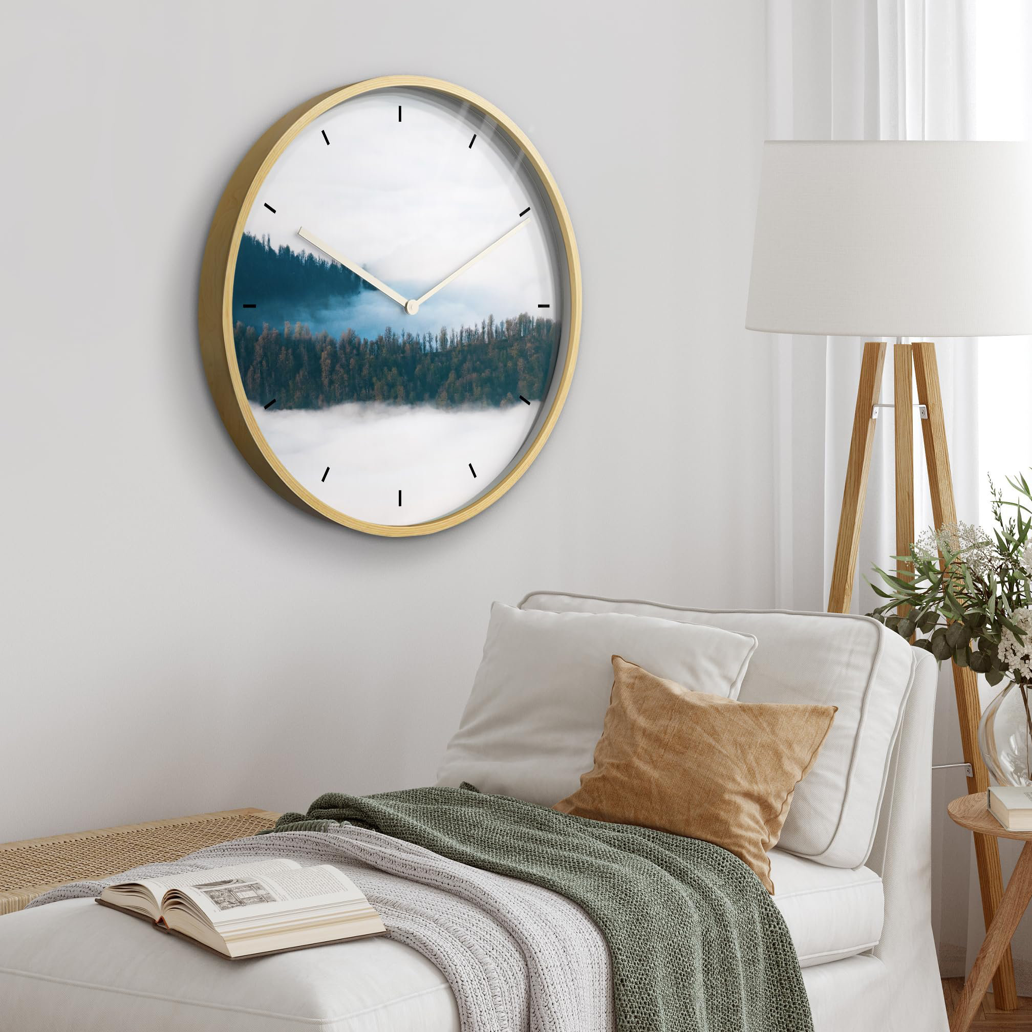 SIGNLEADER Misty Forest Landscape Clock Decor Wooden Large Wall Clock ...