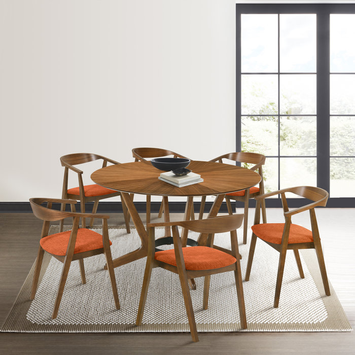 George Oliver Jeyhan 7 Piece Round Dining Table Set in Rubberwood and ...