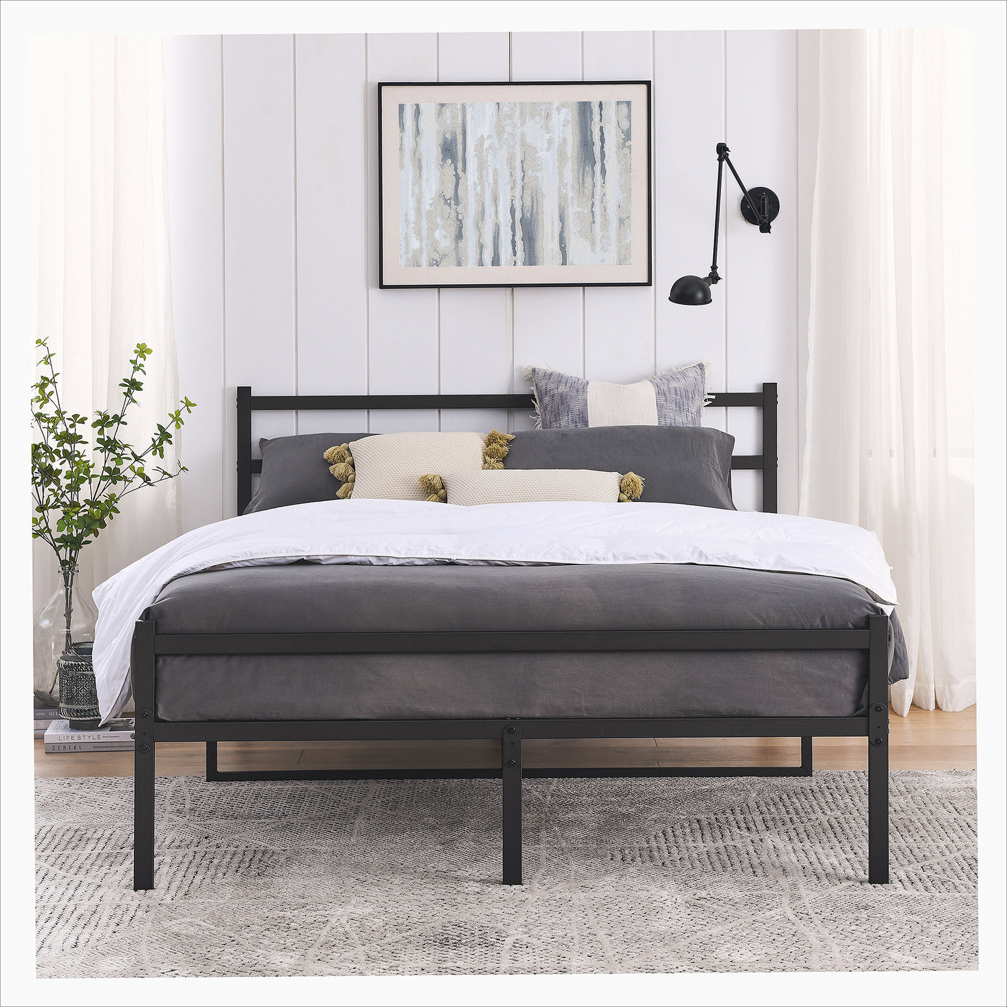 Hokku Designs Wrought Iron Bed Frame, Metal Bed Frame, Iron Platform ...