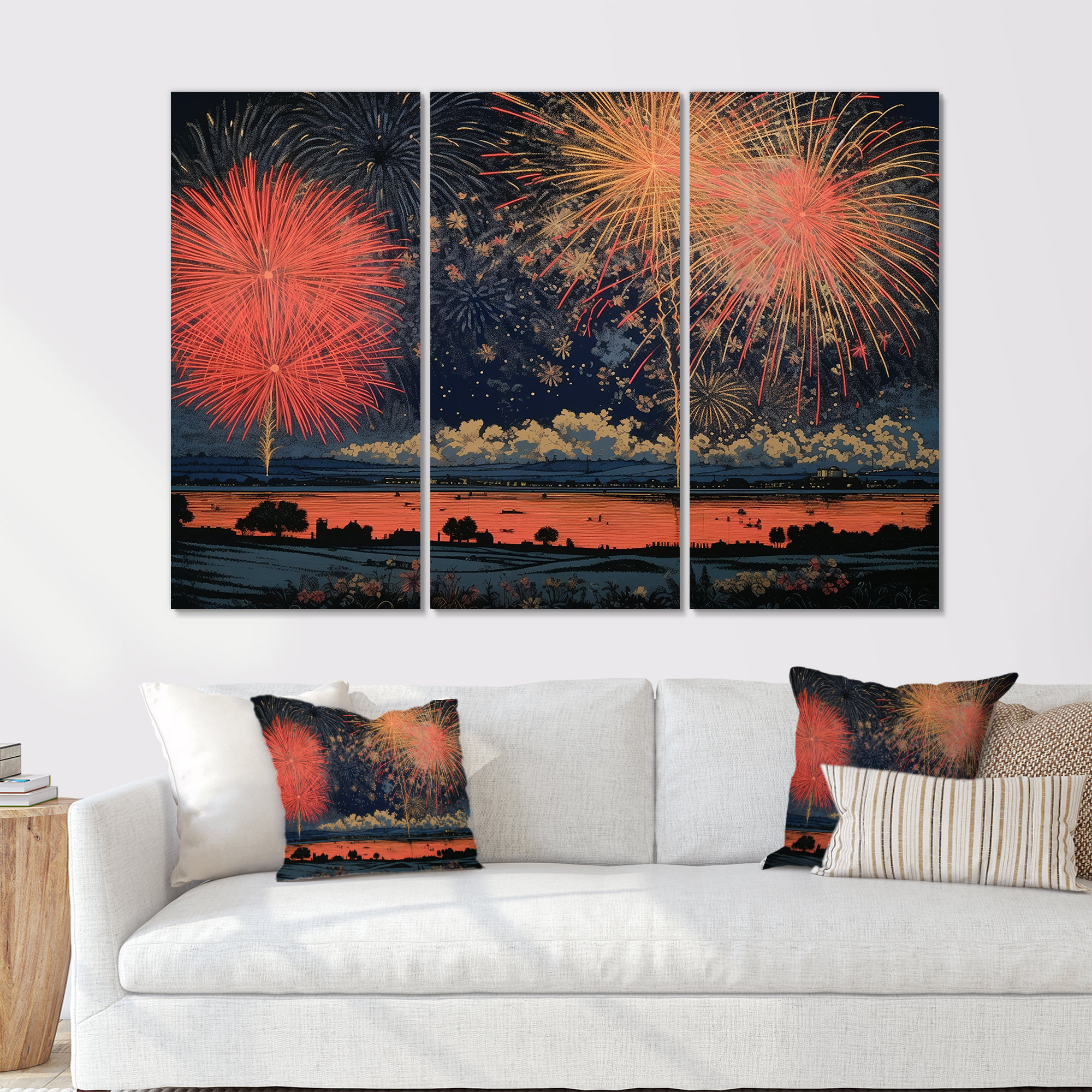 Lark Manor™ New Year Fireworks Over The Country Retro - Fireworks Wall ...