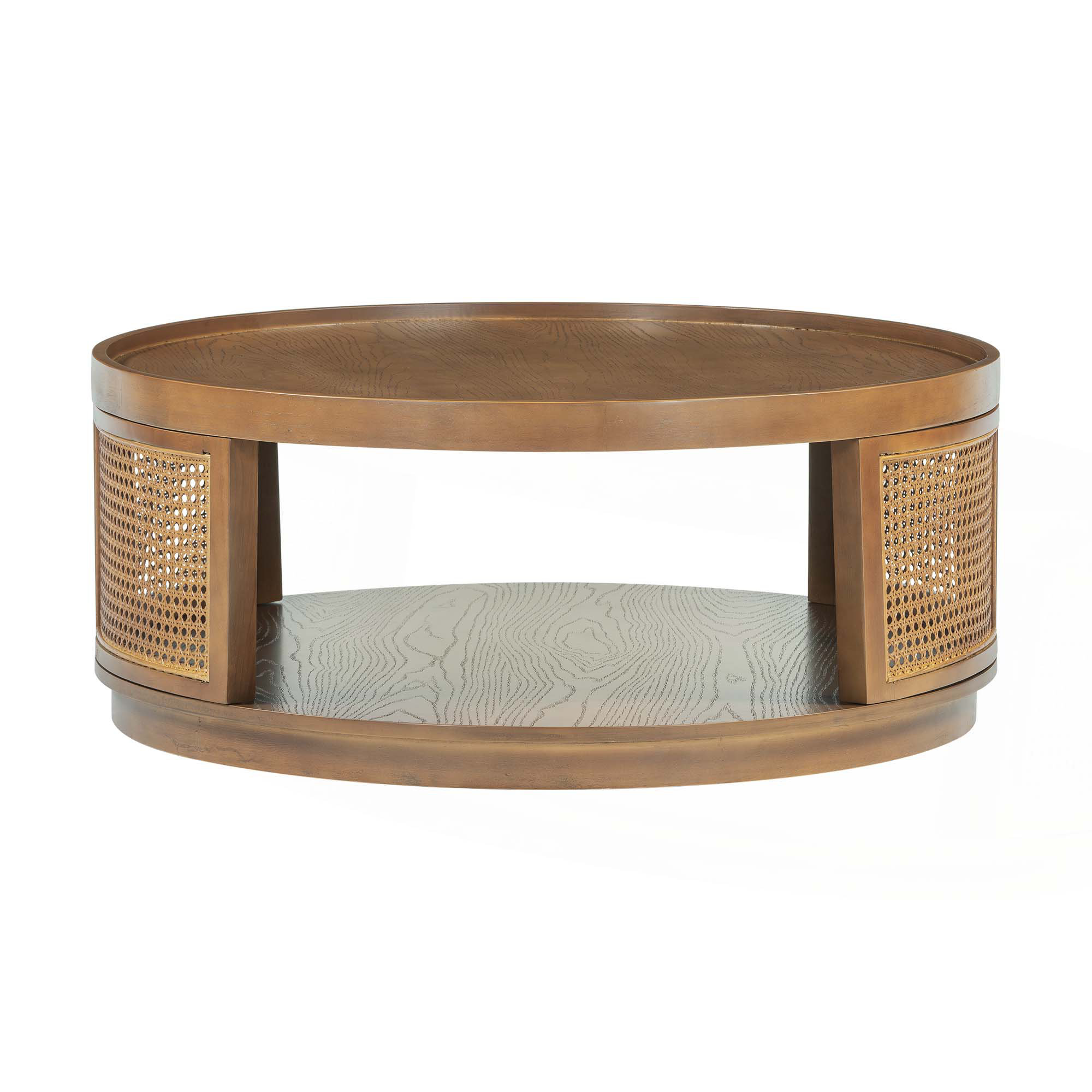 Bay Isle Home™ Wooden Mid-Century Modern Coffee Table, Round Cane ...