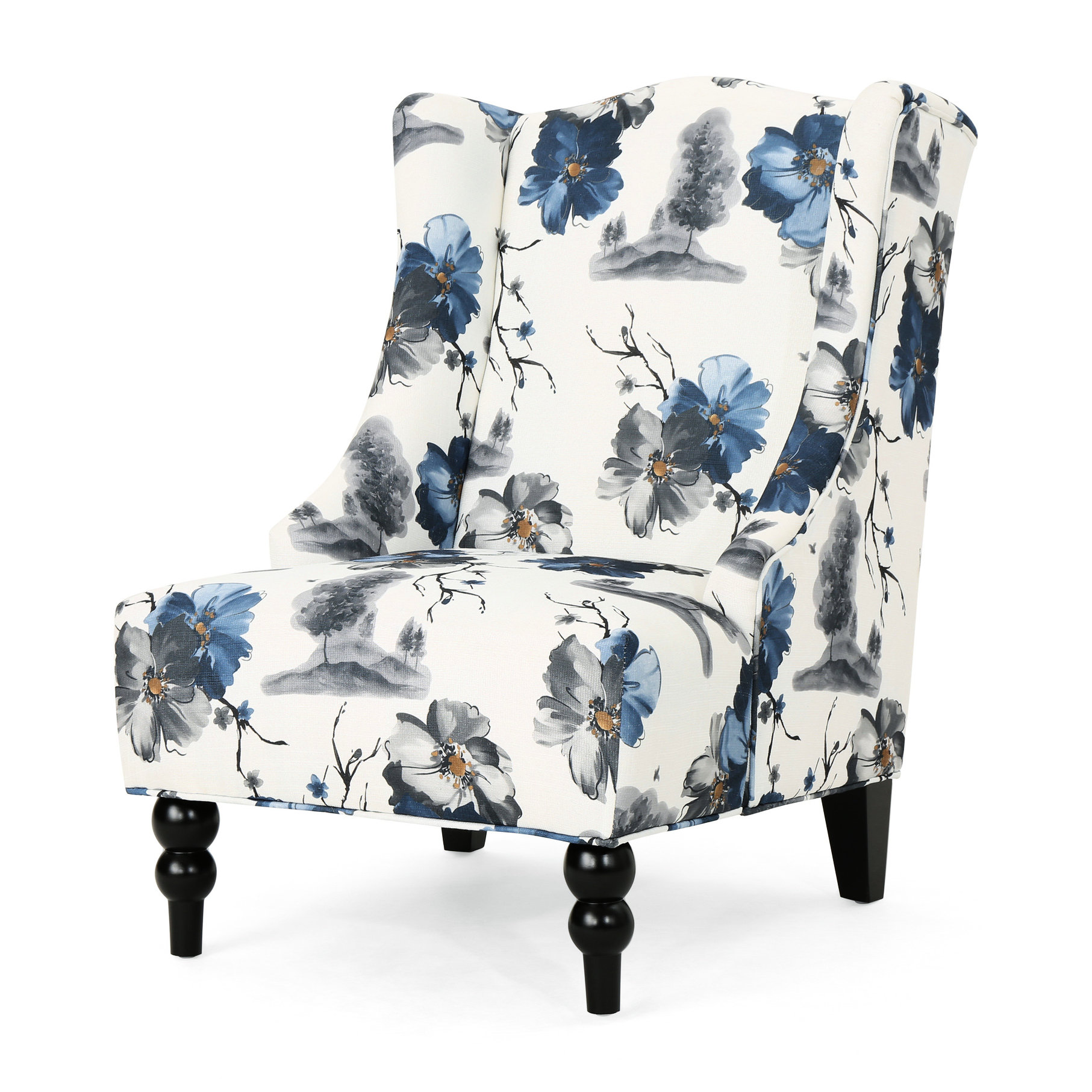 Hokku Designs Sophisticated High-Back Fabric Wingback Chair, Birch Wood ...