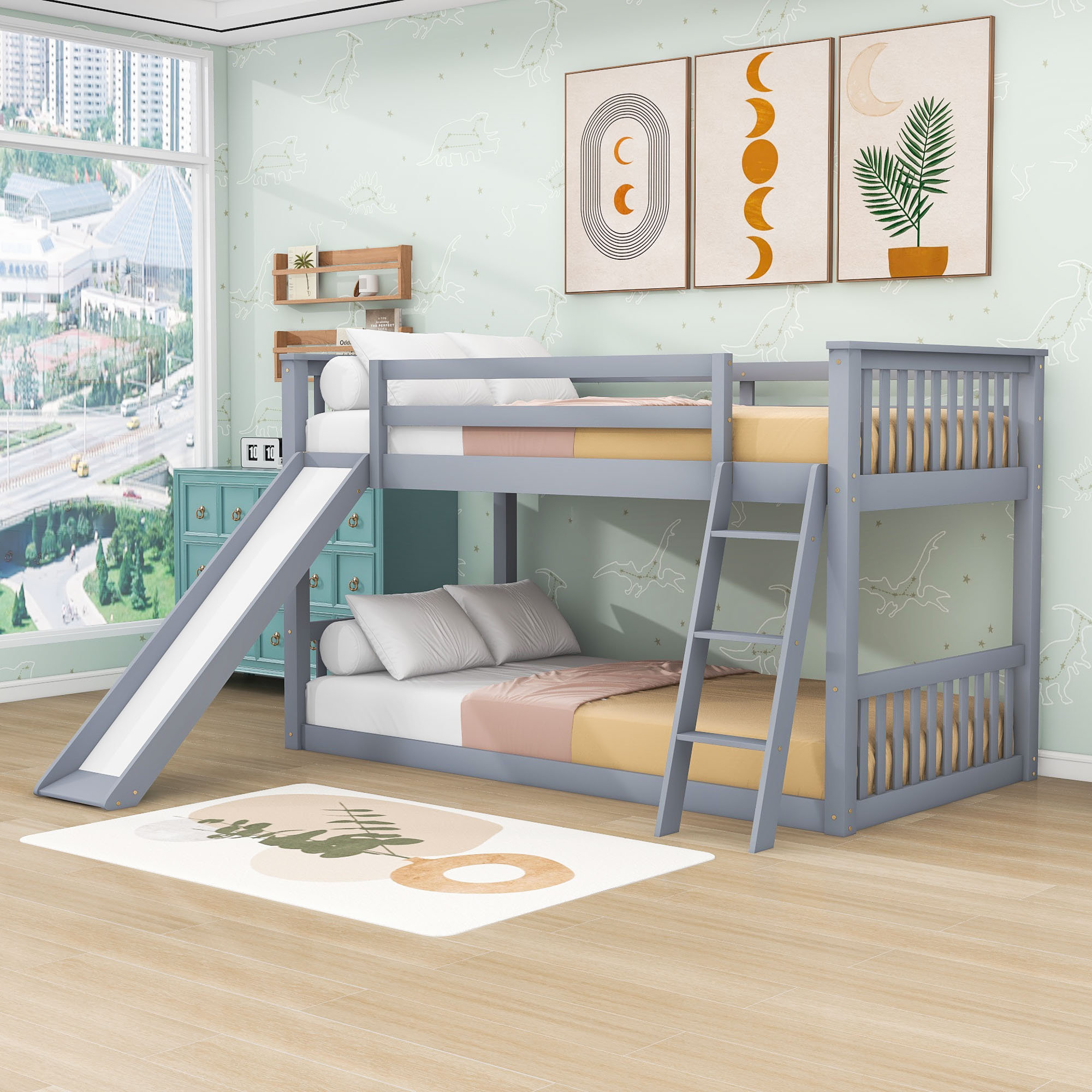 Harriet Bee Twin Over Twin Wooden Bunk Bed With Reversible Ladder And ...