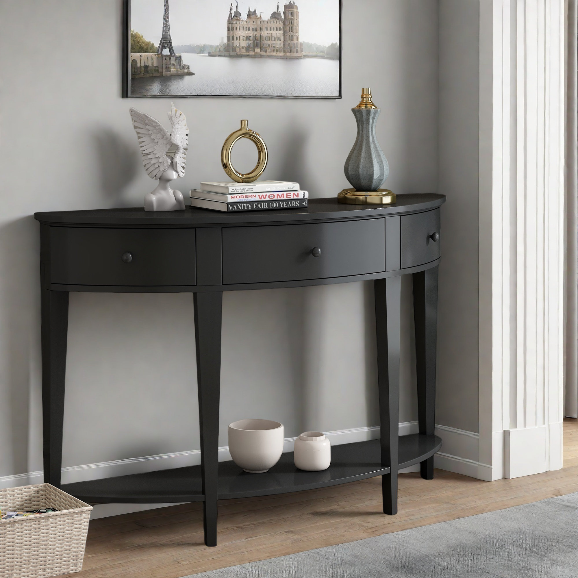 Winston Porter Modern Curved Console Table With 3 Drawers And 1 Shelf ...