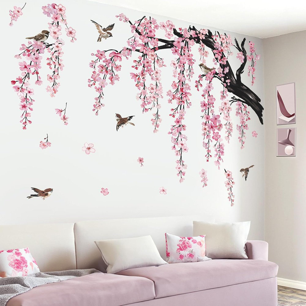 Lark Manor Wondever Large Flower Tree Branch Wall Stickers Pink Cherry ...