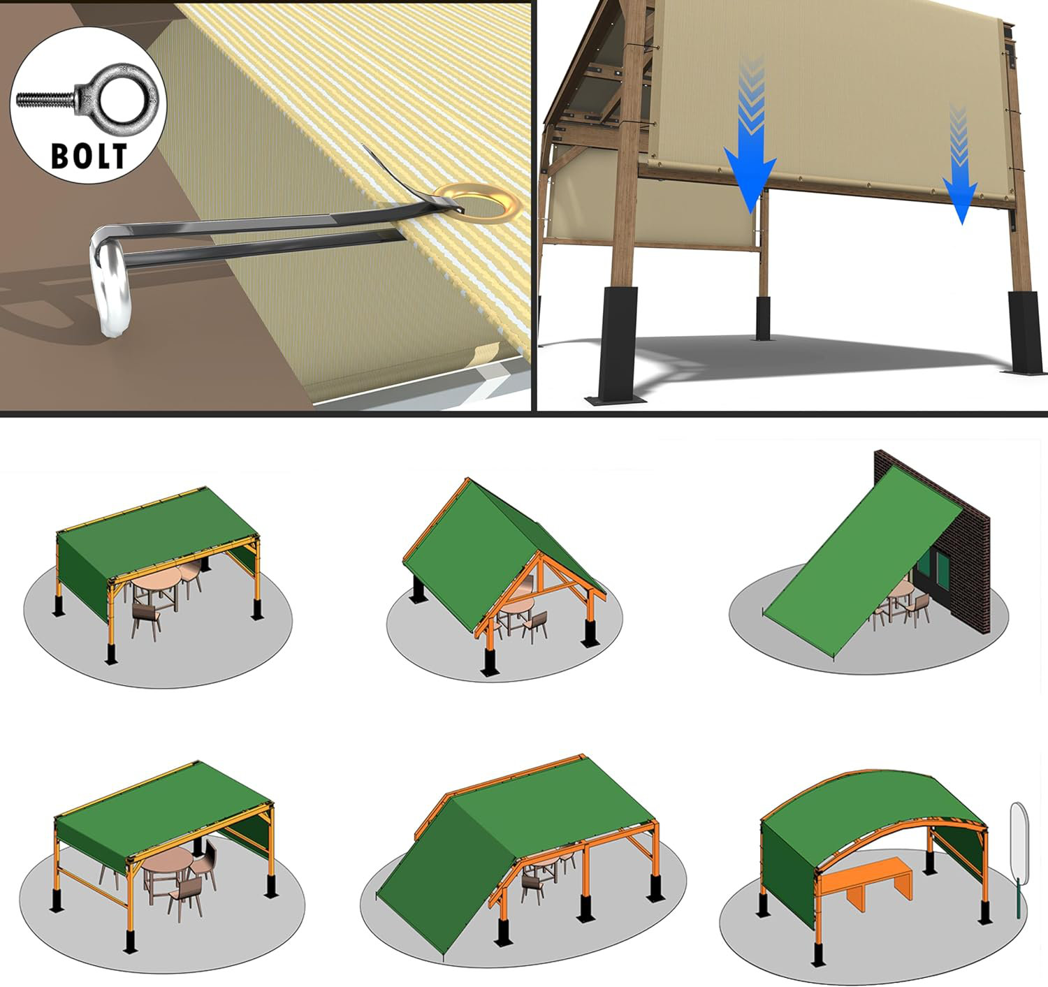 ColourTree Pergola Shade Canopy Replacement Cover – 260 GSM, UPF 50 ...