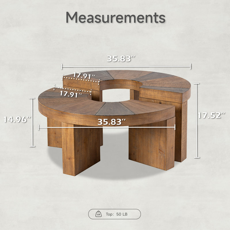 Gracie Oaks Farmhouse Round Splicing Coffee Table Set, 2-Piece Semi ...