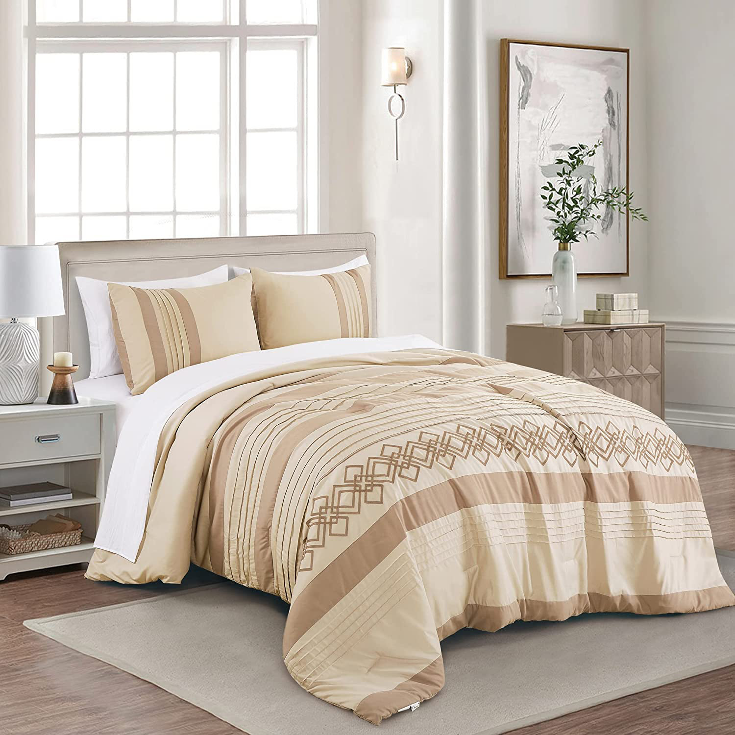Chezmoi Collection 7-Pieces Pleated Stripe Comforter Set with Sheets ...