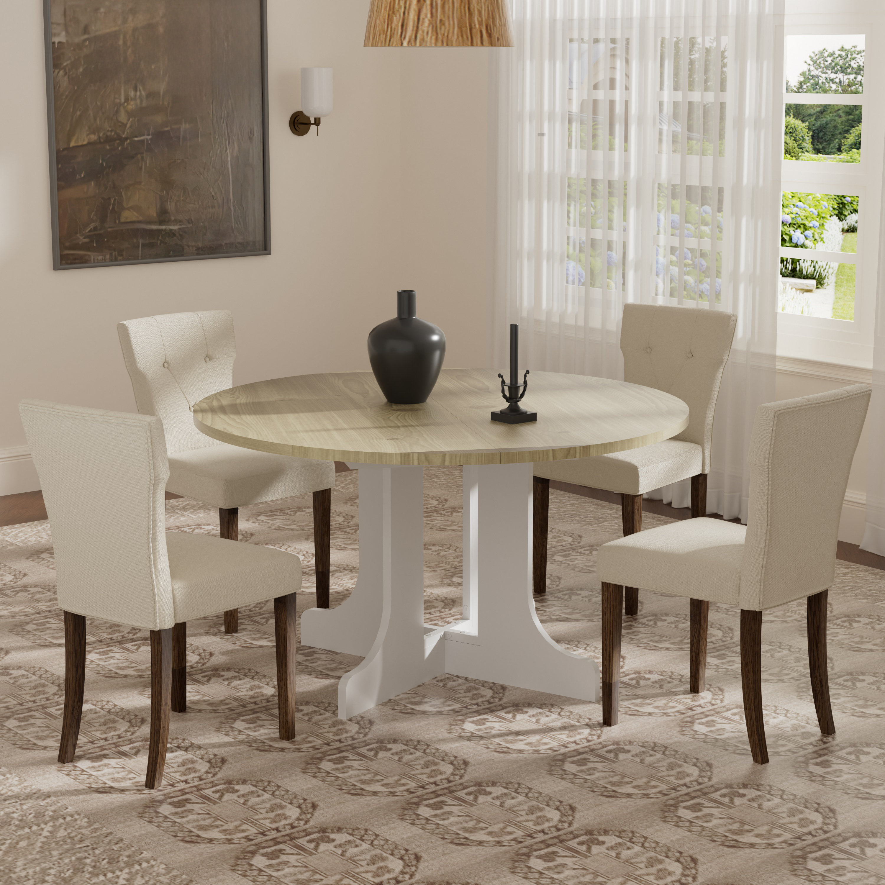 Lark Manor™ Farmhouse Expandable Round Oval Dining Set with Mid-century ...