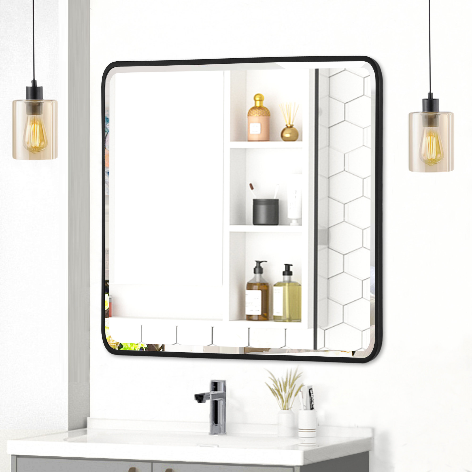 Ebern Designs Arloine Rounded Corner Modern Beveled Bathroom Vanity ...