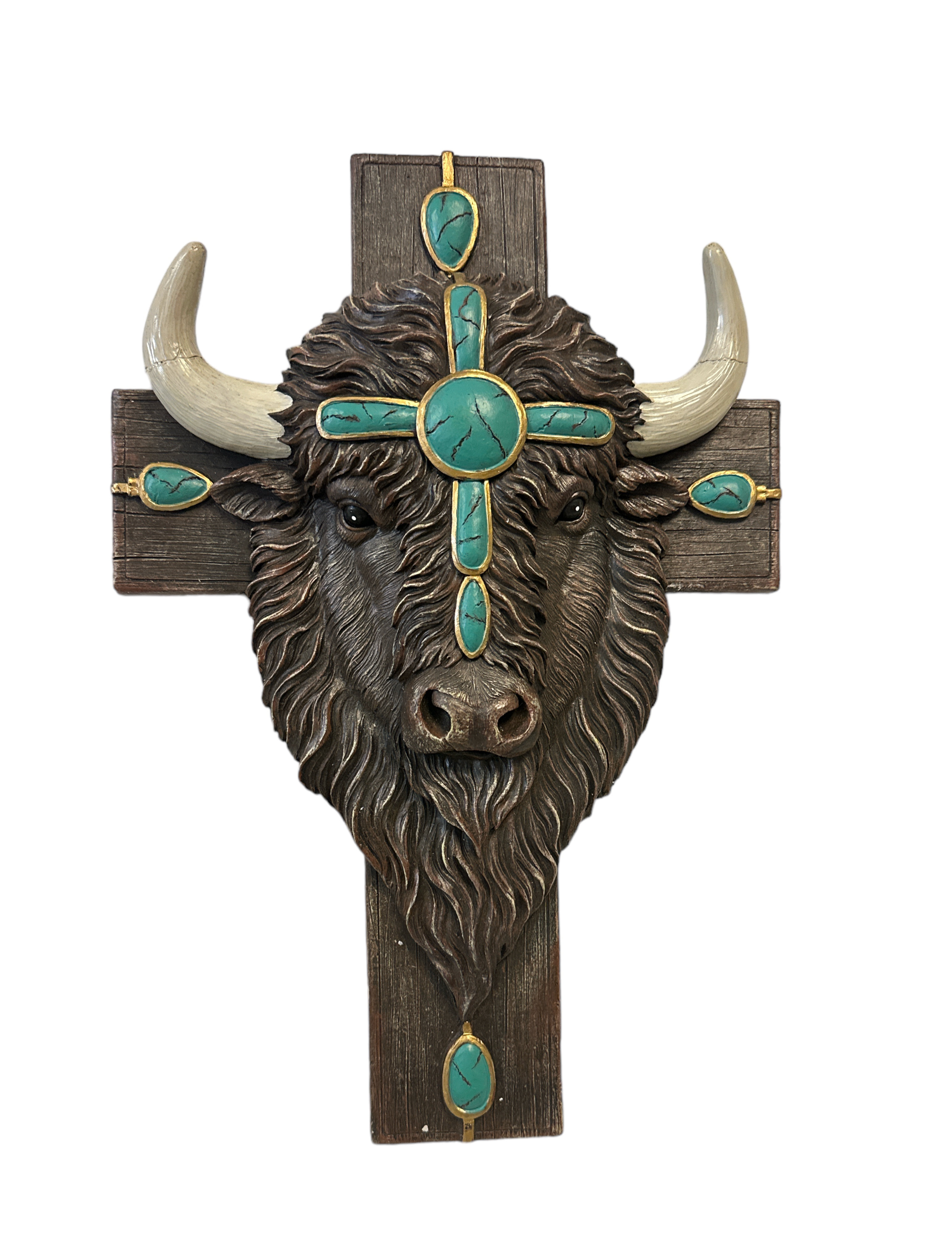 Bungalow Rose North American Brown Bison Head Turquoise Cross Pendant ...