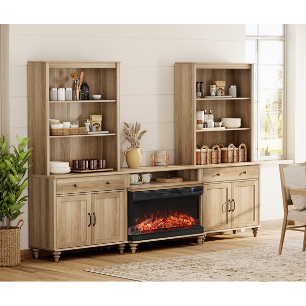 Latitude Run® Sideboard Cabinet With Bar Hutch, Vintage Wood Grain ...