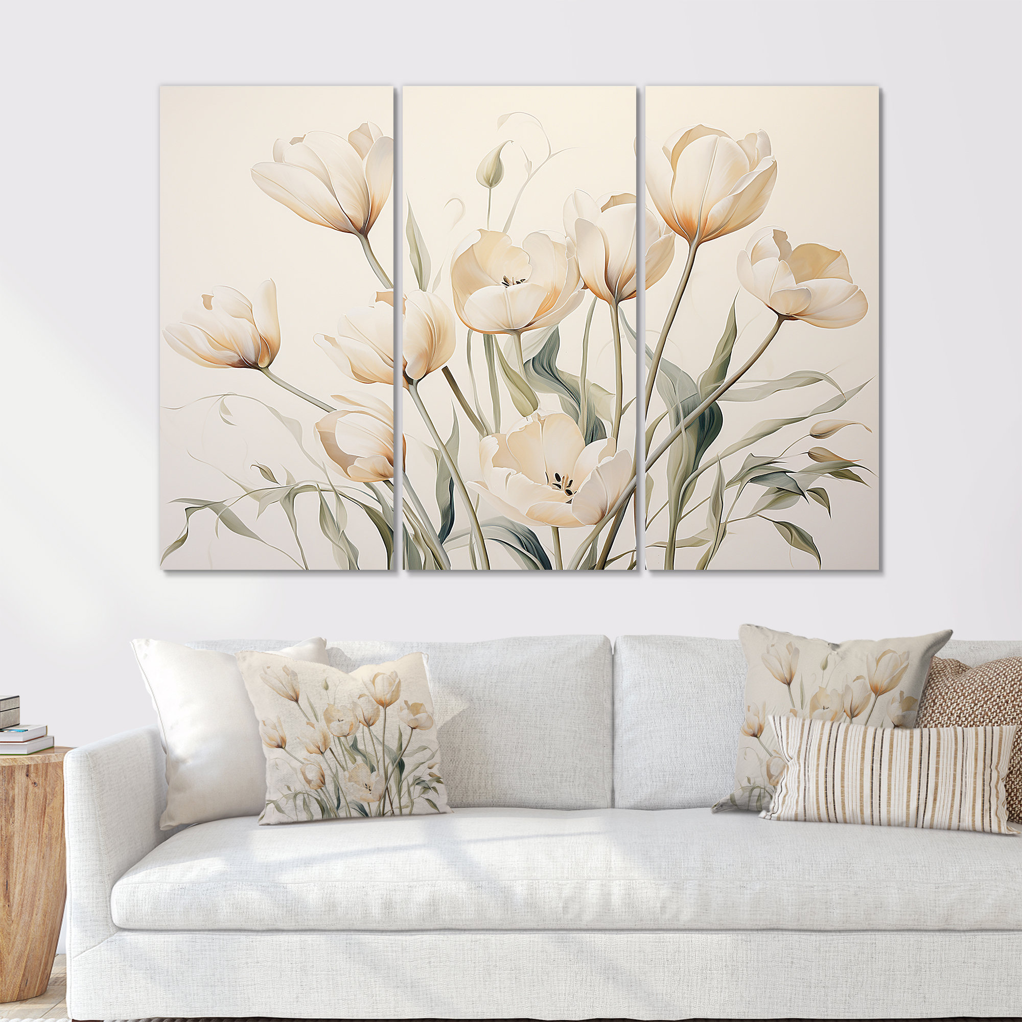 Red Barrel Studio® Beige Embellished Tulips Symphony - Tulips Canvas ...