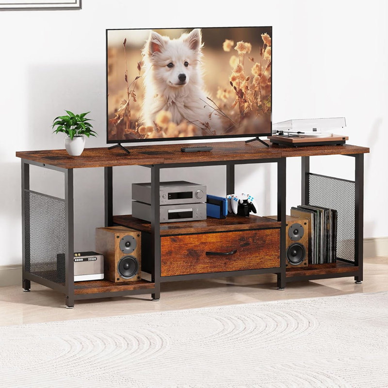 17 Stories Entertainment Center With Open Storage Shelves, Industrial ...