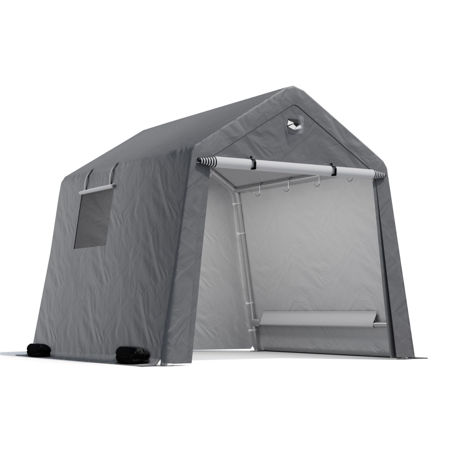 Velvet Wood Corner Portable Outdoor Storage Shed Garage with 2 Roll-Up ...