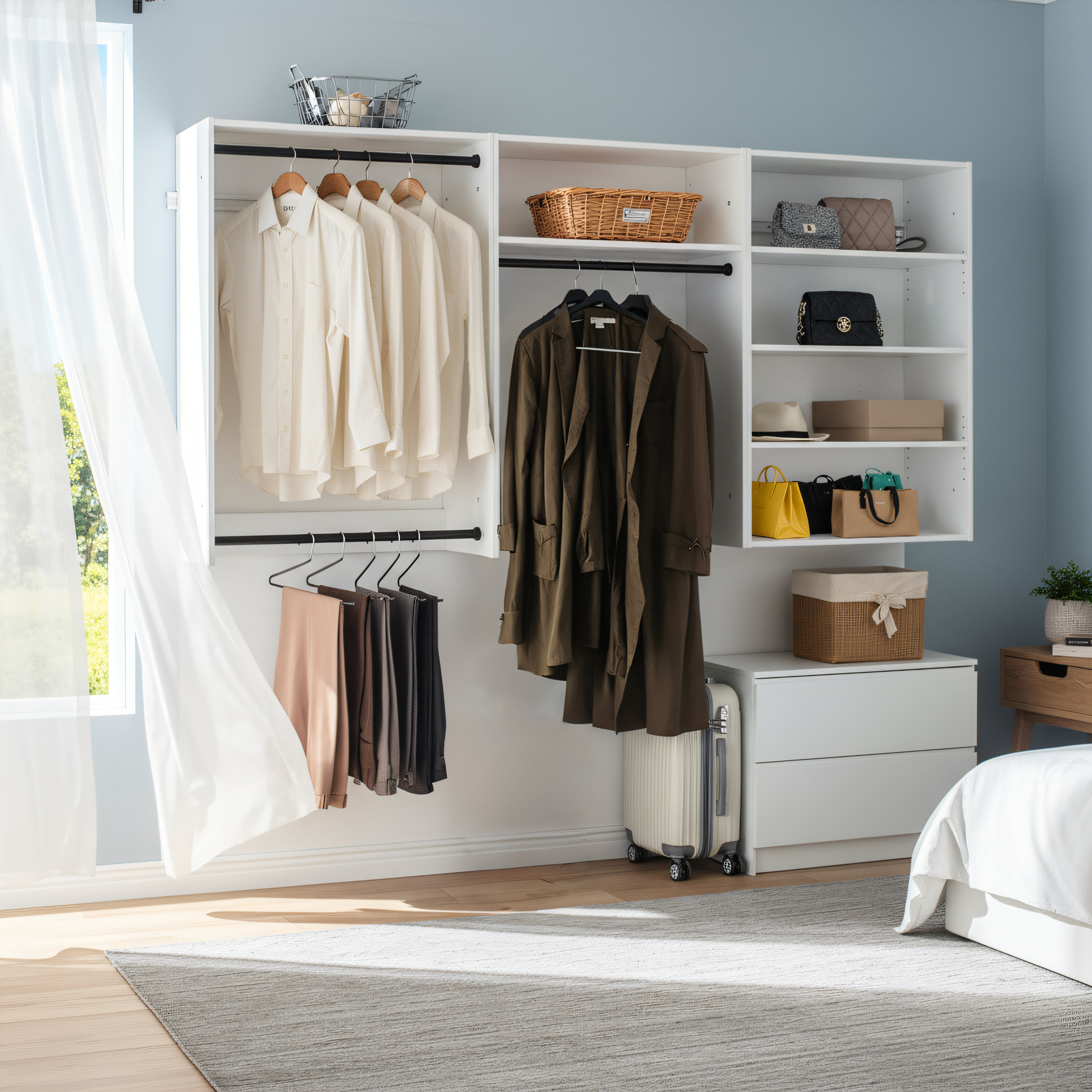 George Oliver White Wall-mounted Wardrobe System, 5 Modular Units, Easy ...