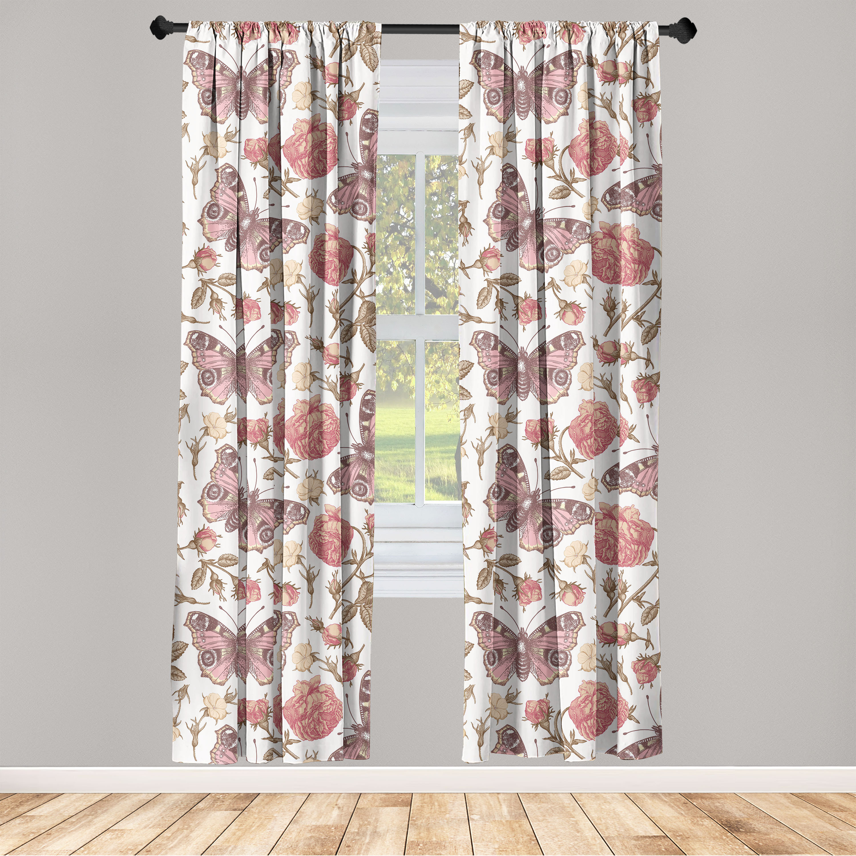 East Urban Home Spring Curtains Wildflowers Roses Moths Art Pair 427494 ...